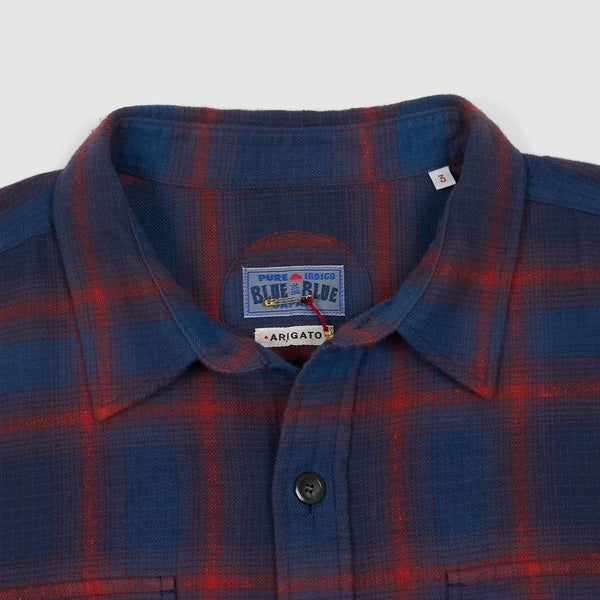 Blue Blue Japan Light Flannel Work Overshirt Indigo Check - DeeCee style